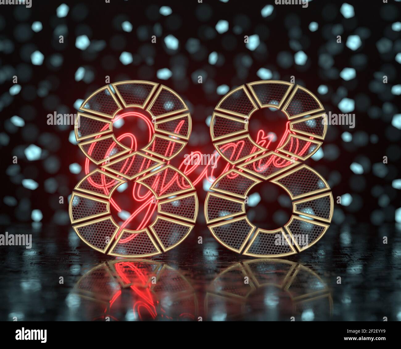 Golden number eighty-eight (number 88) cut into perforated gold ...