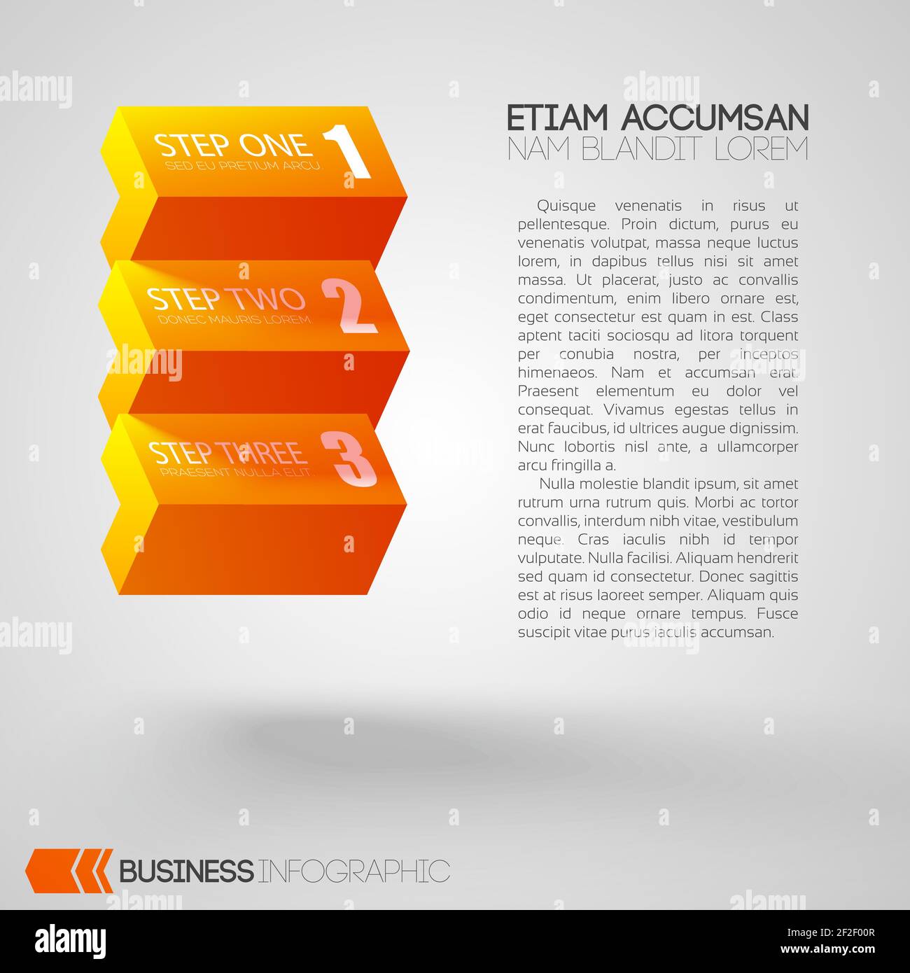 Infographic with text and orange bricks with three steps on gray Stock ...