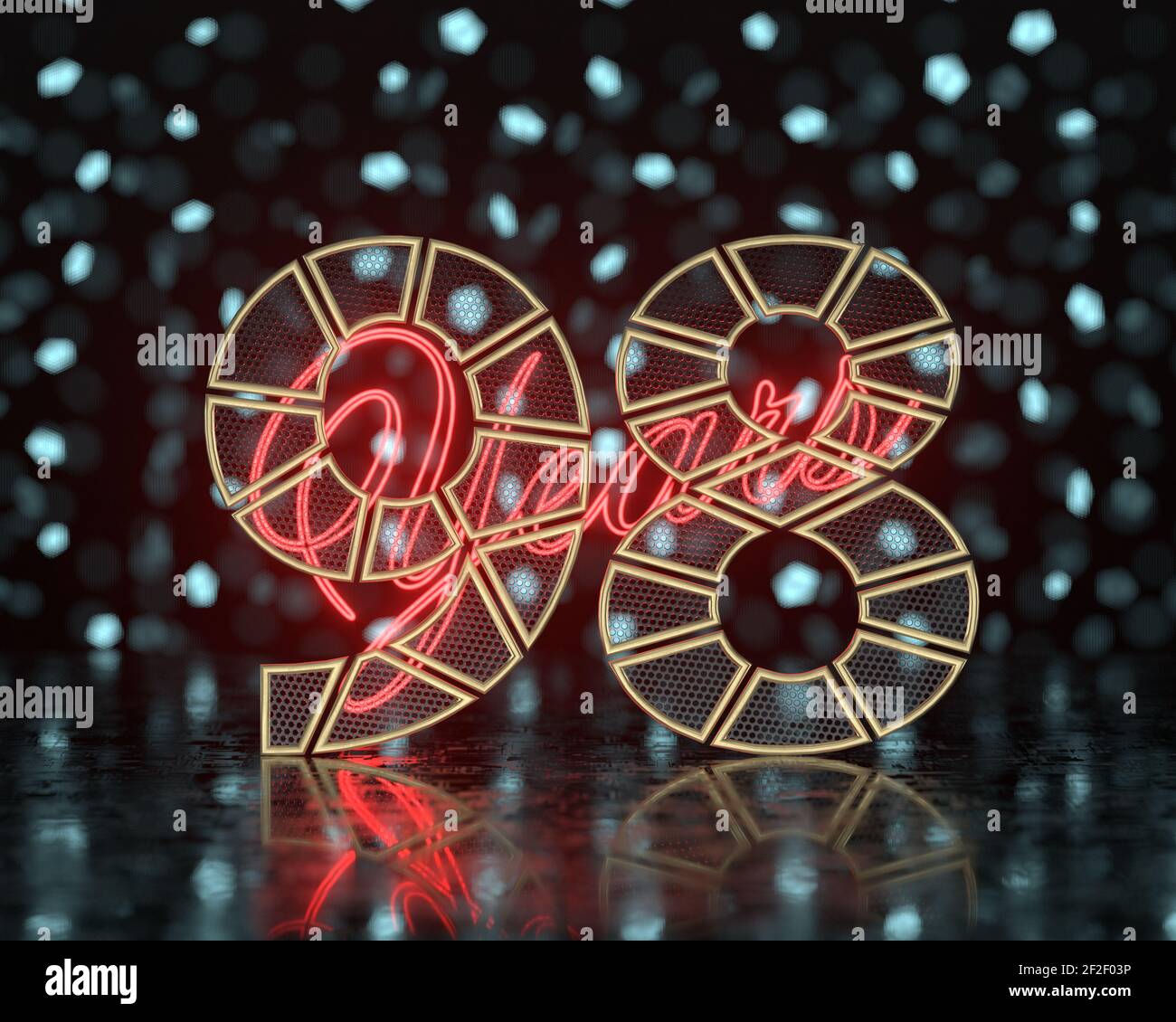 Golden number ninety-eight (number 98) cut into perforated gold ...