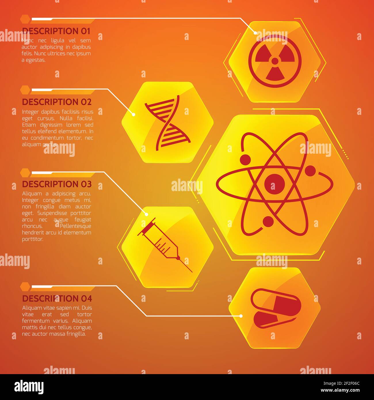 Medicine orange poster with healthcare and science symbols flat vector ...