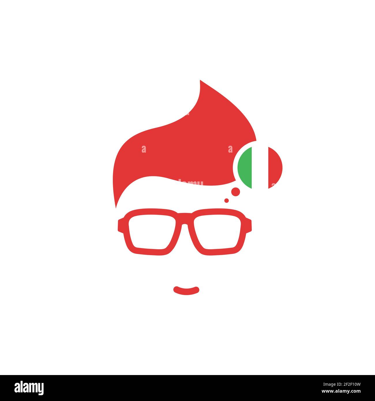 Silhouette of man's head in hipster glasses and Italian flag in circle ...