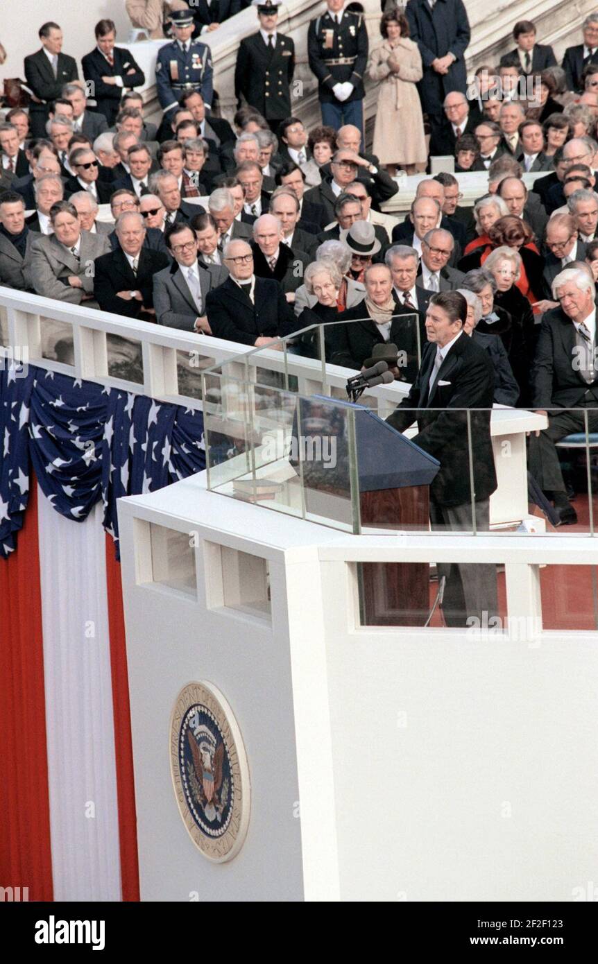 President Reagan delivers his first inaugural address Stock Photo - Alamy