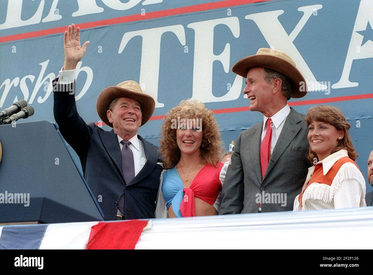 President Reagan and Vice President Bush at a rally at Auditorium ...