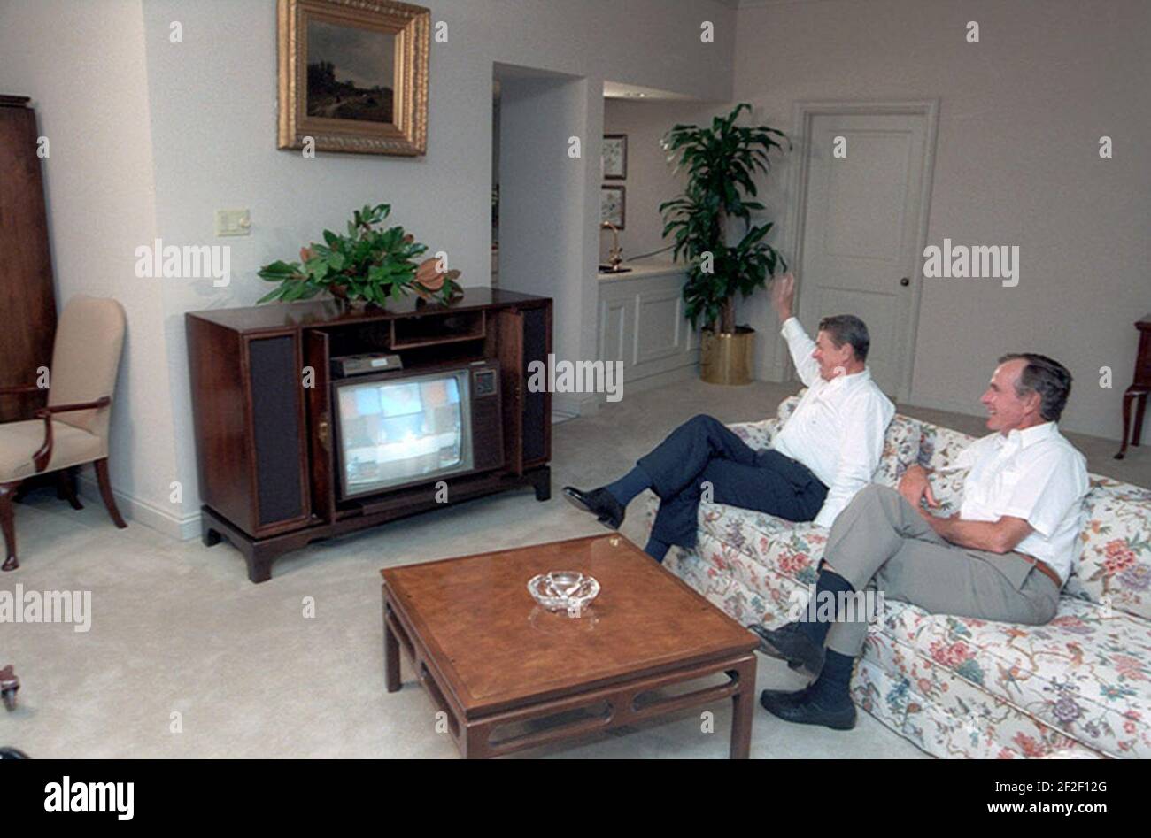 President Reagan and George Bush in Dallas watching the Republican ...