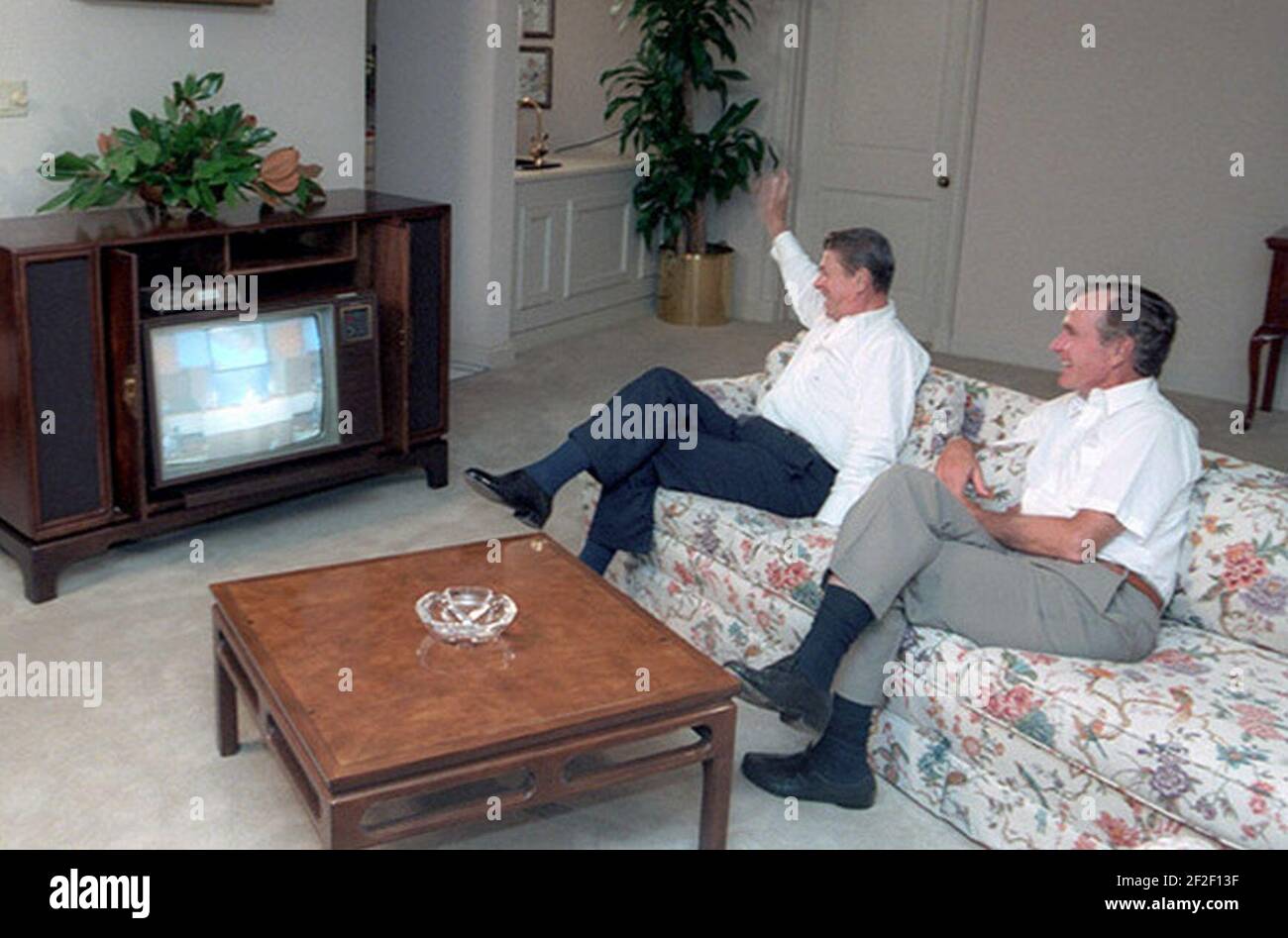 President Reagan and George Bush in Dallas watching the Republican ...