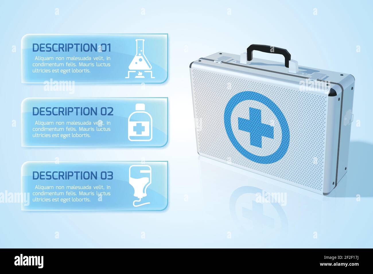 Medicine light infographics with gray realistic medical bag three ...