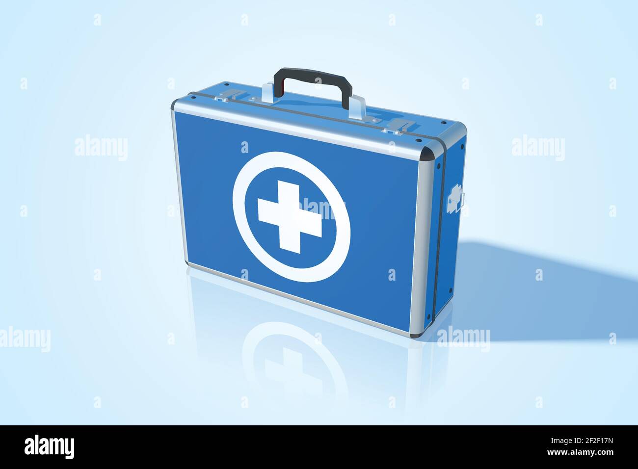 Realistic first aid kit in blue color on light background isolated ...