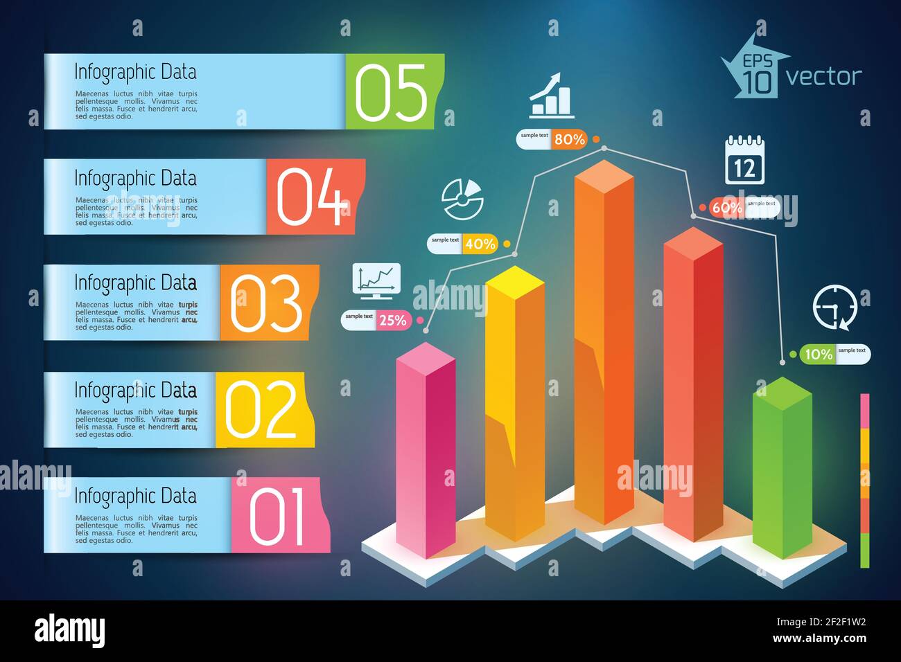 Infographic business concept with 3d square graphs five options text ...