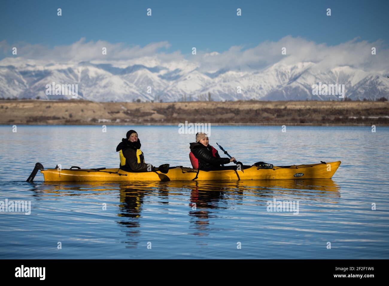 Winter Kayaking on Issyk Kol Lake in Kyrgyzstan Stock Photo - Alamy