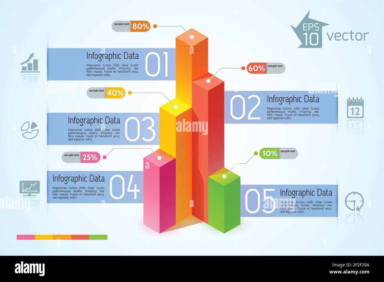 Business infographic concept with colorful 3d square graphs five ...