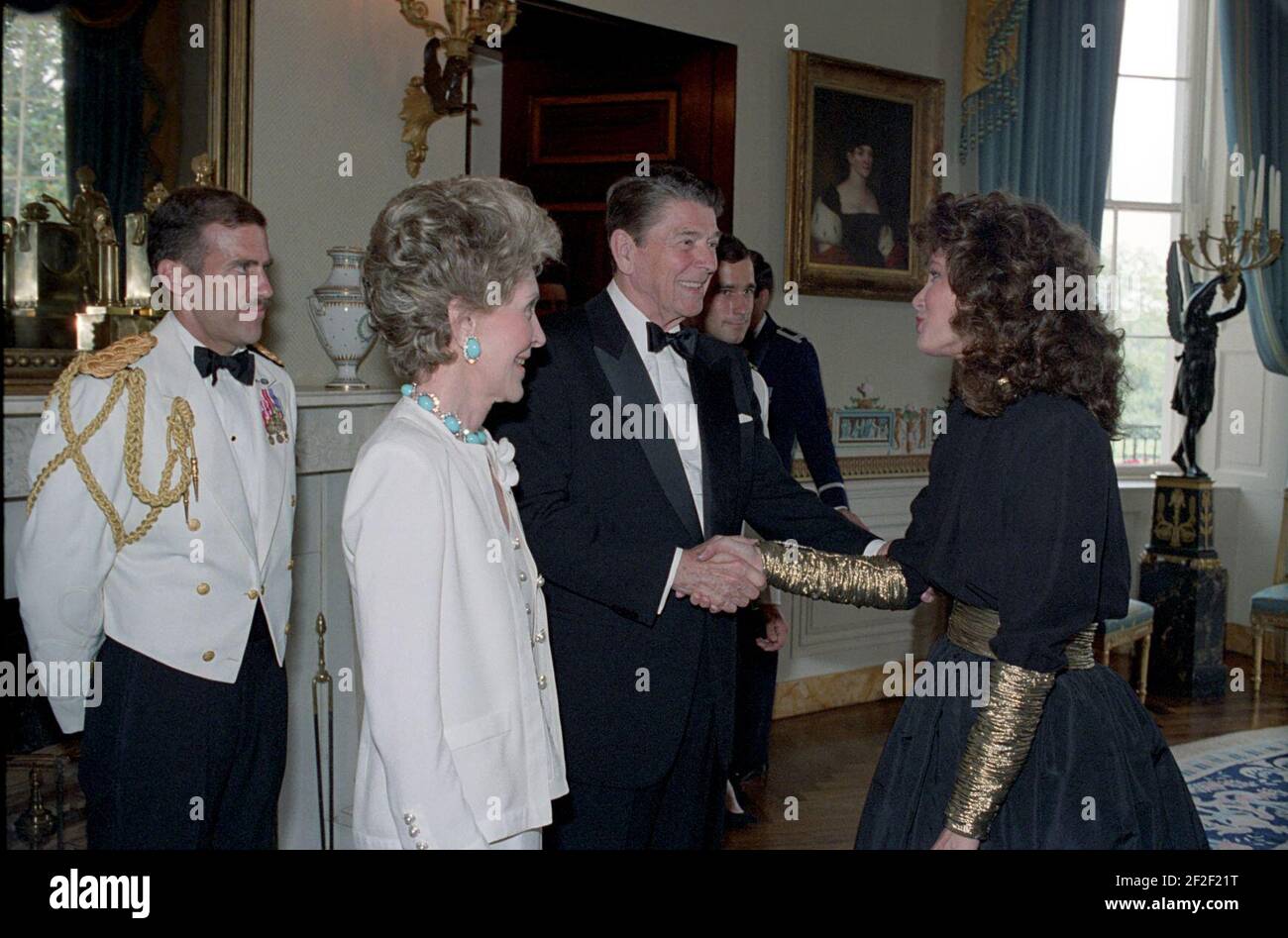 President Ronald Reagan and Nancy Reagan greeting Jaclyn Smith Stock ...