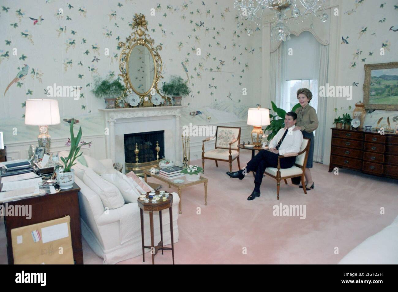 President Ronald Reagan and Nancy Reagan in the newly remodeled First ...