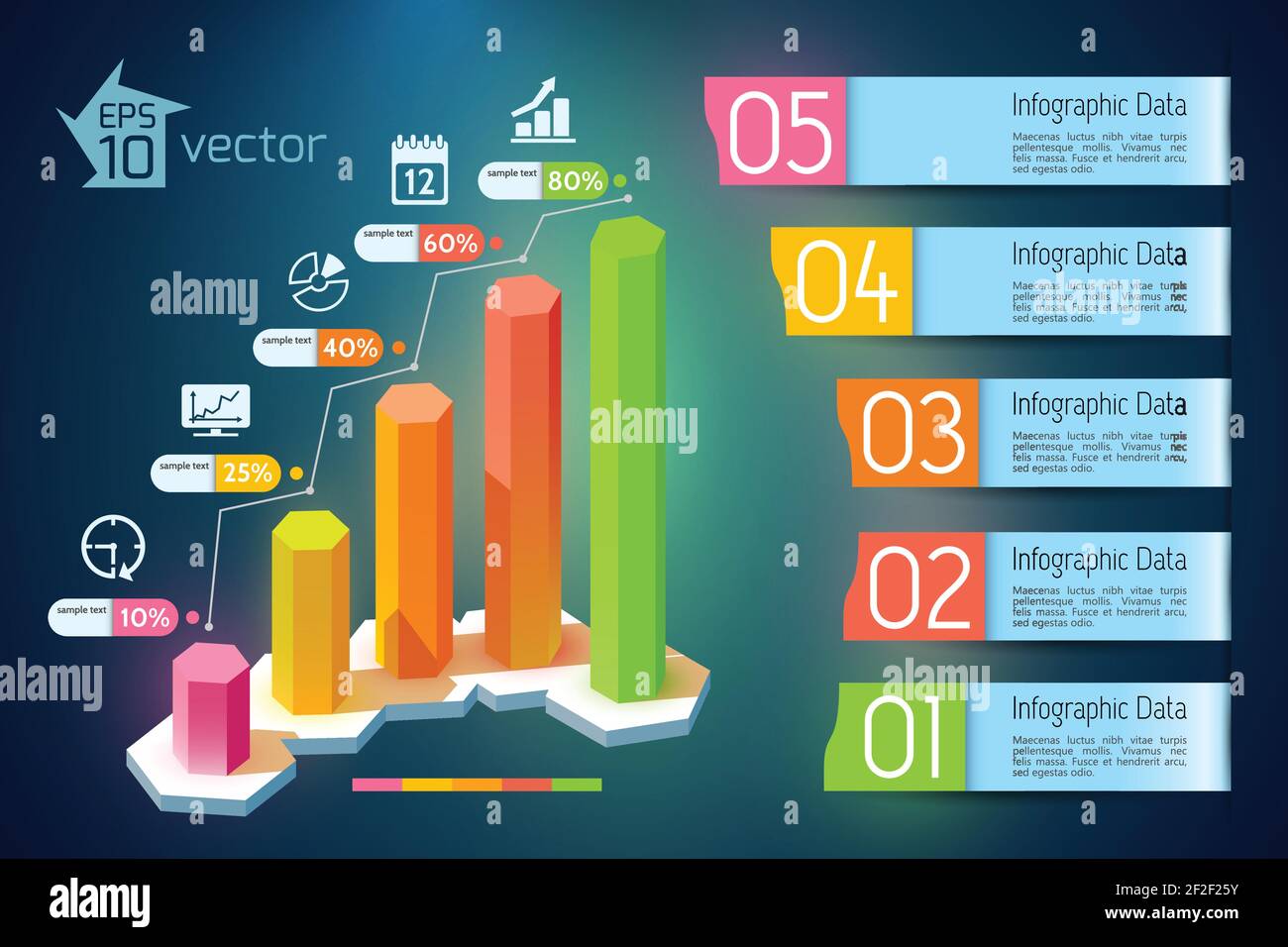Business development infographic template with colorful 3d graphs on ...