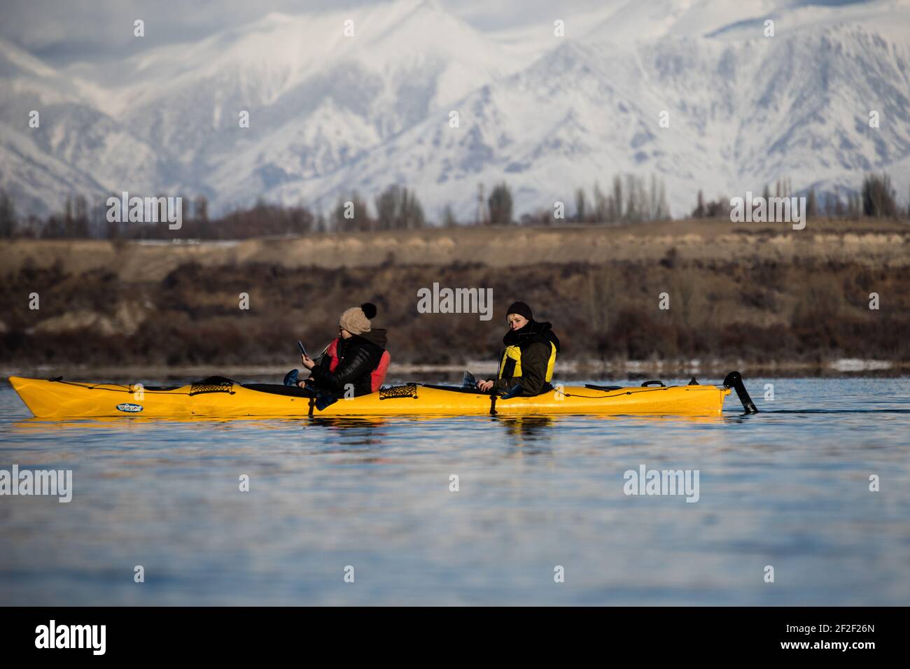 Winter Kayaking on Issyk Kol Lake in Kyrgyzstan Stock Photo - Alamy
