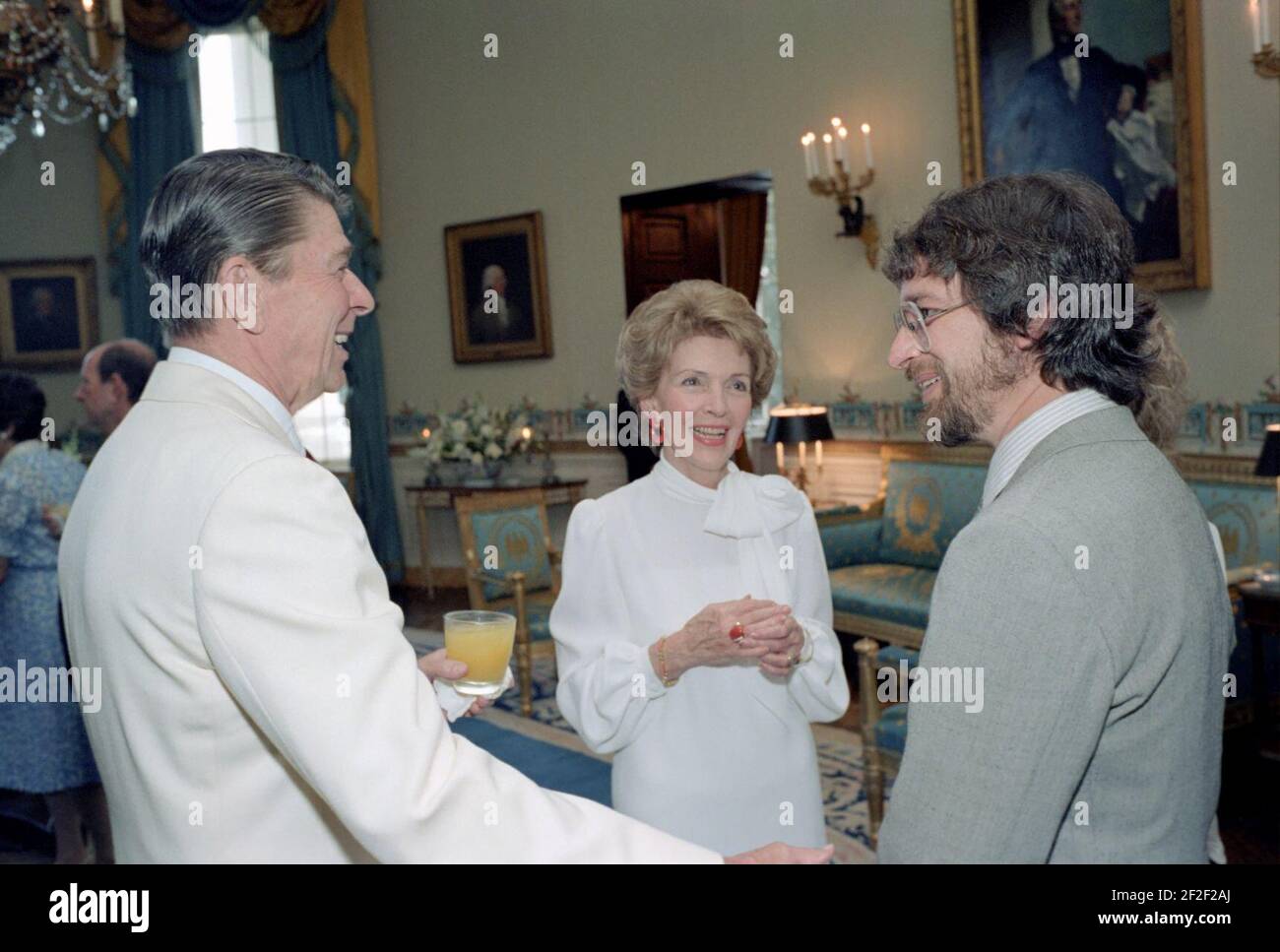 President Ronald Reagan and Nancy Reagan with Steven Spielberg Stock ...