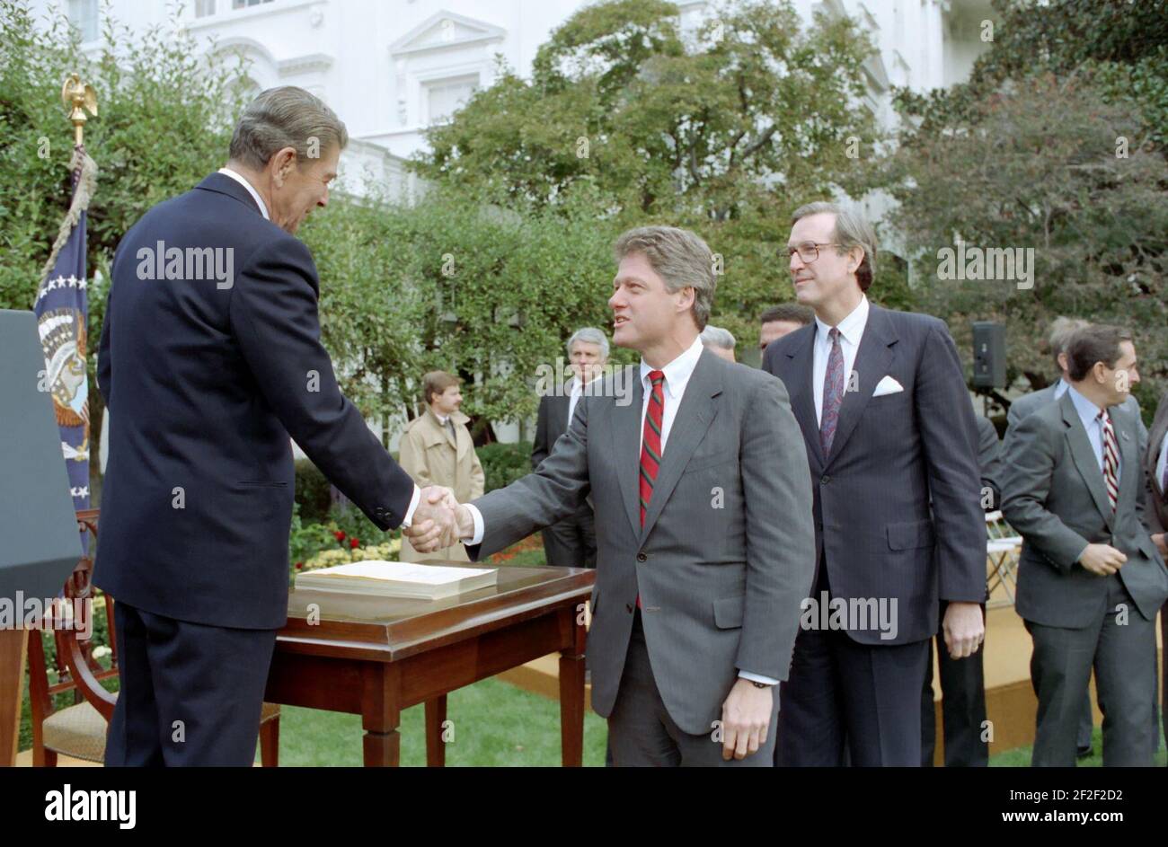 President Ronald Reagan answering questions from the press in the Rose ...
