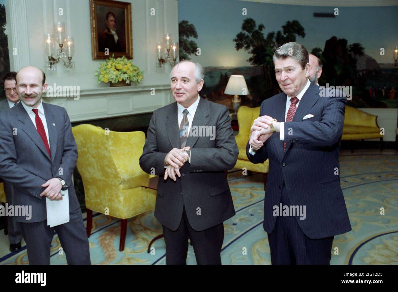 President Ronald Reagan and Soviet General Secretary Mikhail Gorbachev ...
