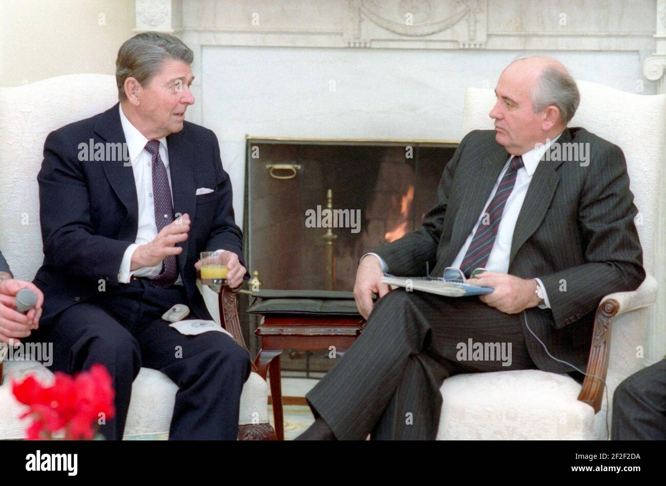 President Ronald Reagan and Soviet General Secretary Mikhail Gorbachev ...