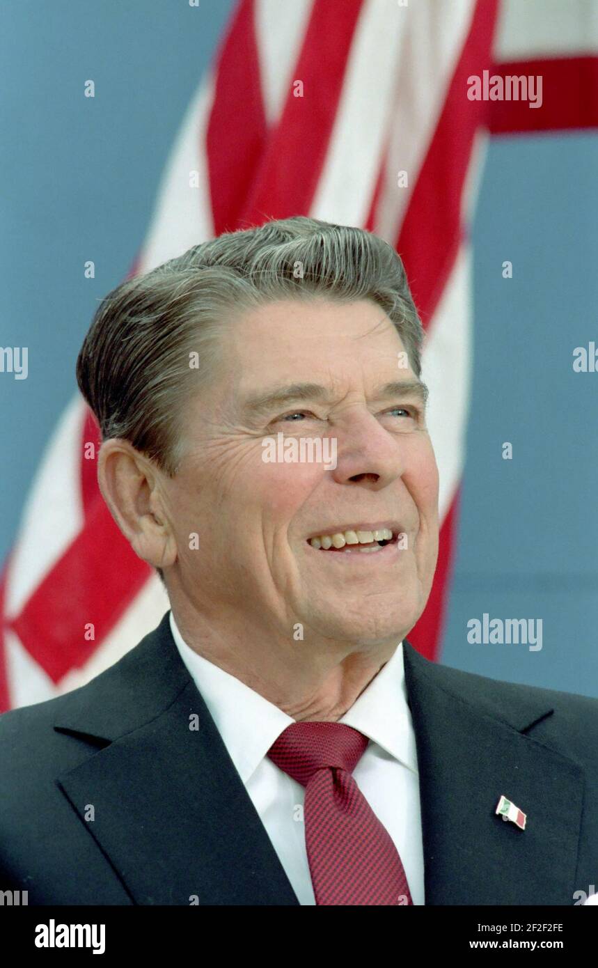 President Ronald Reagan attending a dedication ceremony for a ...