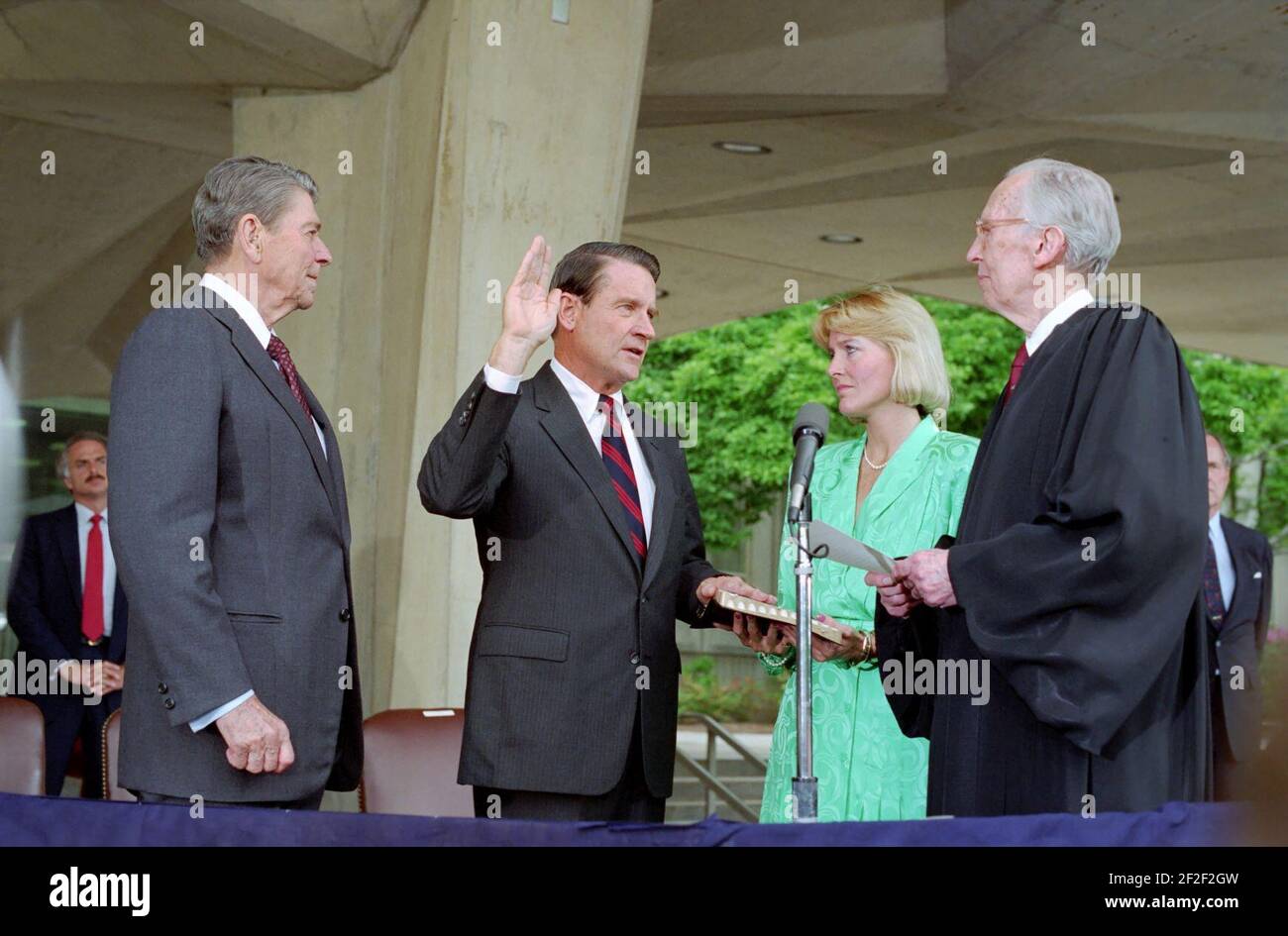 President Ronald Reagan at the swearing in ceremony for William Webster ...