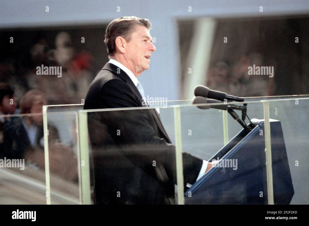 President Ronald Reagan delivers his first inaugural address Stock ...