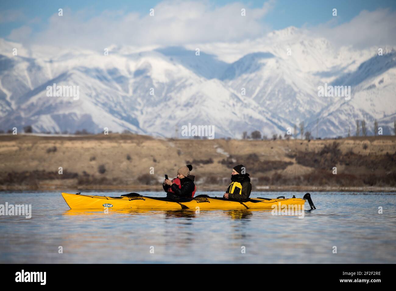 Winter Kayaking on Issyk Kol Lake in Kyrgyzstan Stock Photo - Alamy