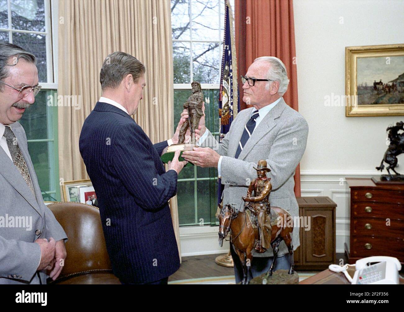 President Ronald Reagan meeting with Senator Barry Goldwater and Ray ...