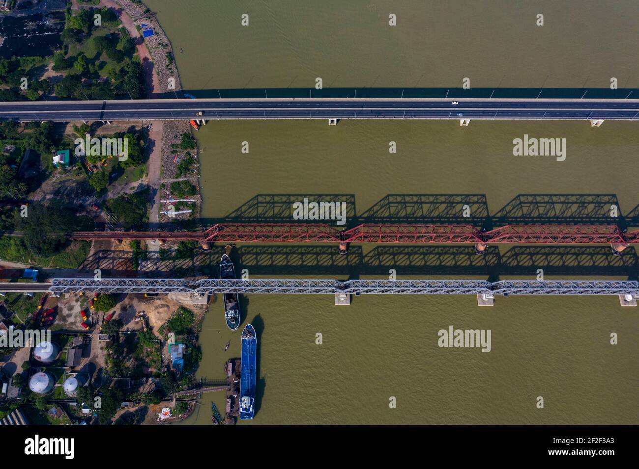Aerial photo of Syed Nazrul Islam Bridge and two rail way bridges cross ...