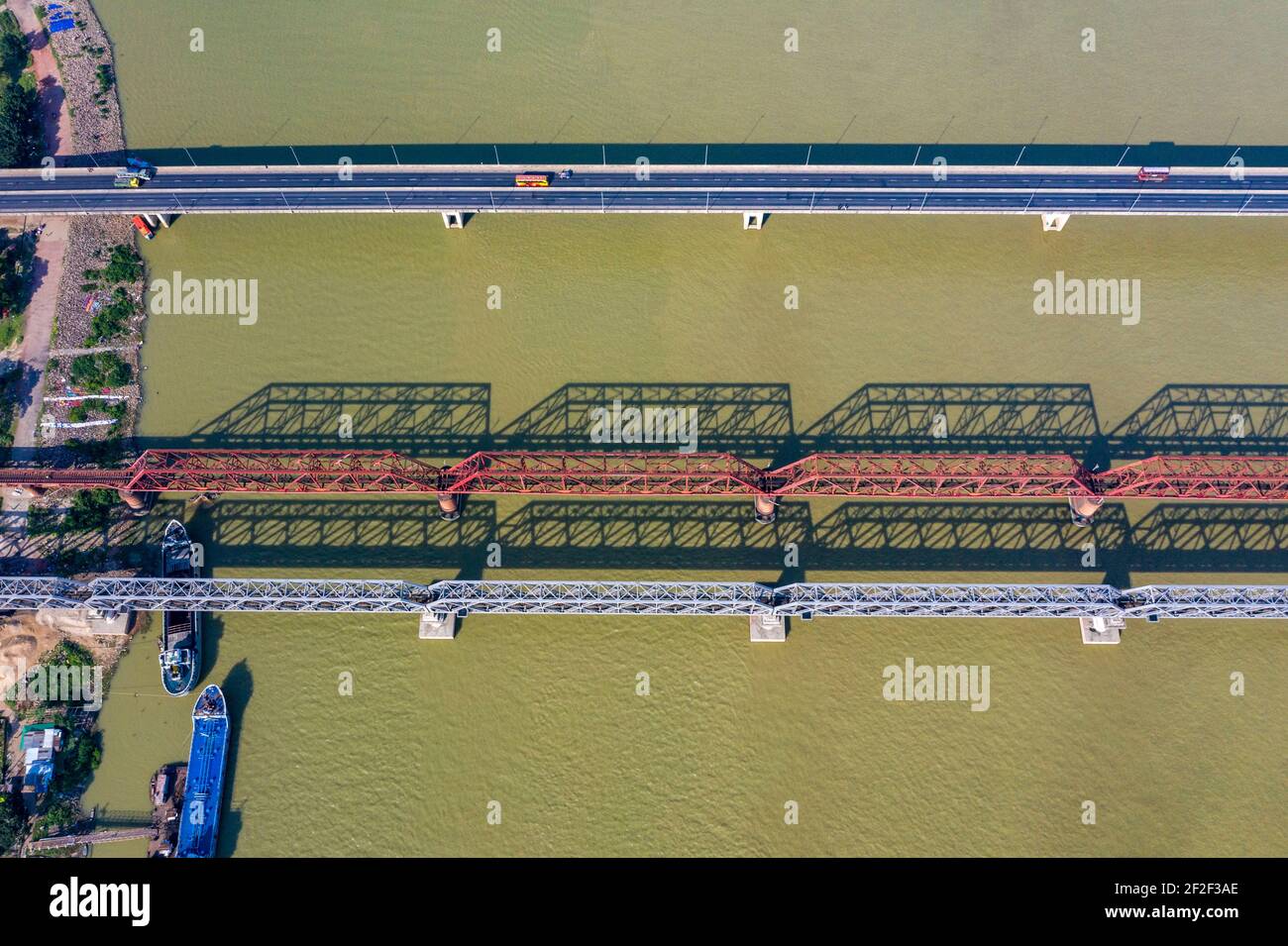 Aerial photo of Syed Nazrul Islam Bridge and two rail way bridges cross ...