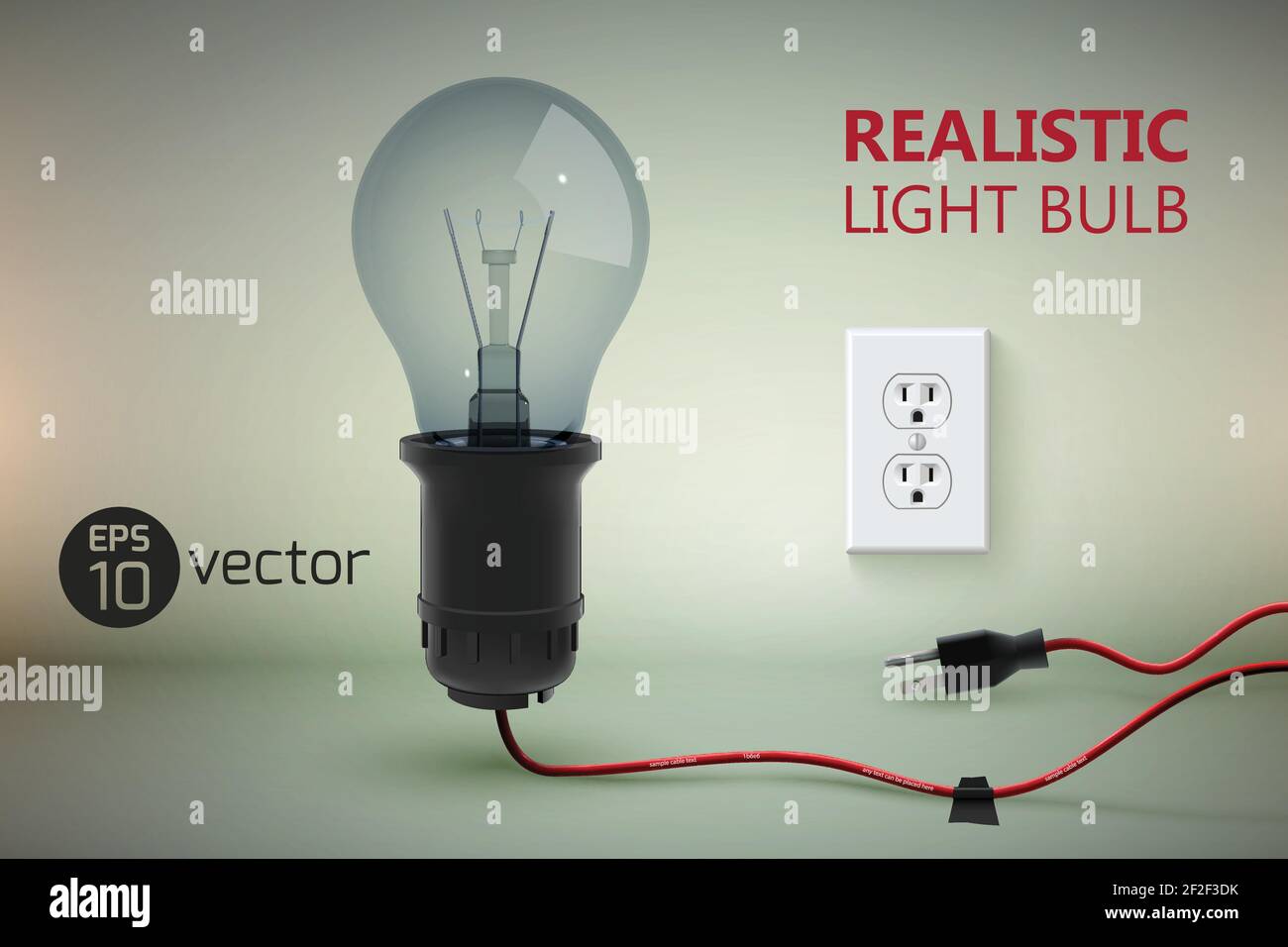 Background with realistic glow lamp in a bulb with wire and unplugged ...