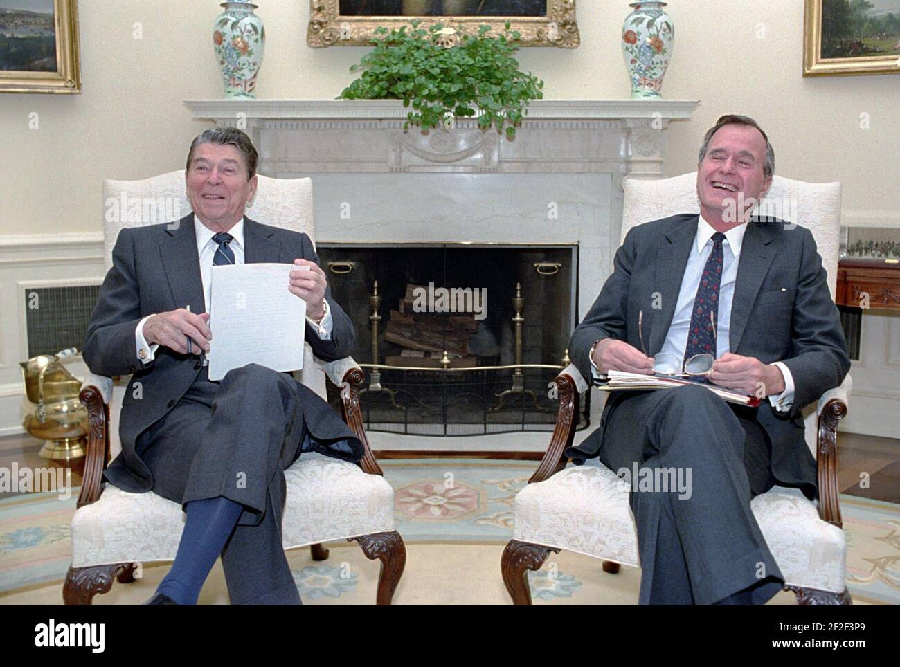 President Ronald Reagan with George H. W. Bush during a National ...