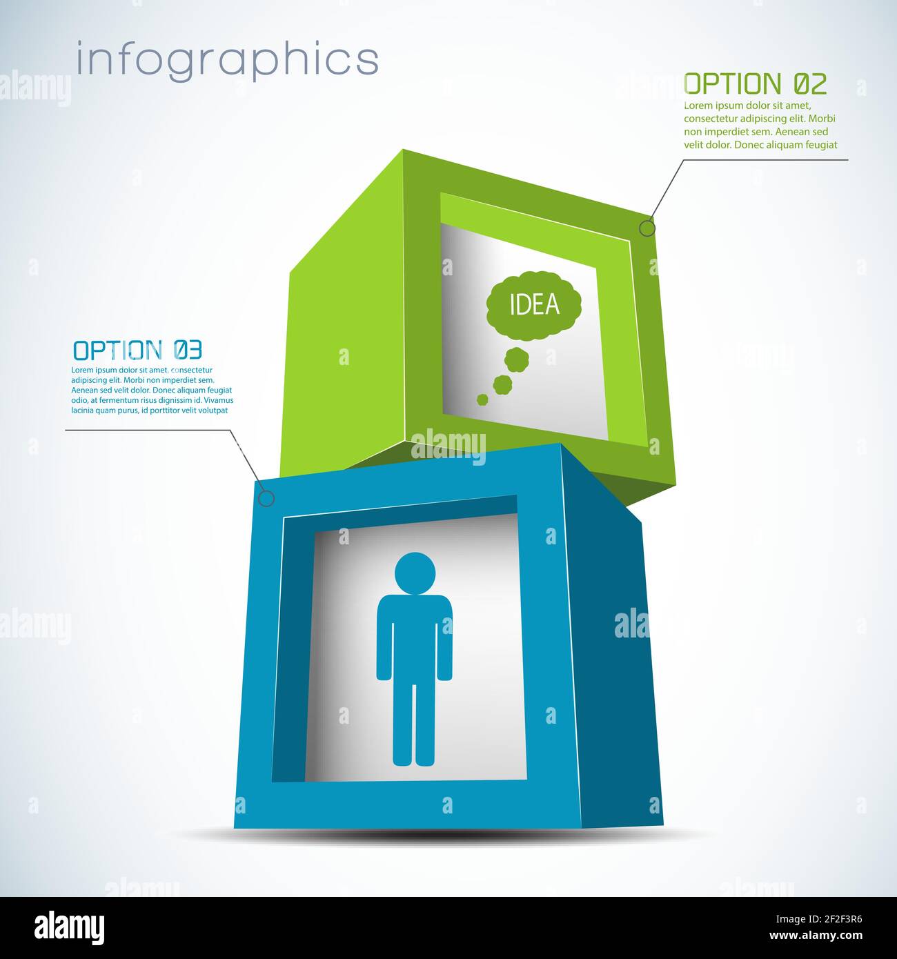 Infographics with 3d composition from cubes with icons of man and cloud ...