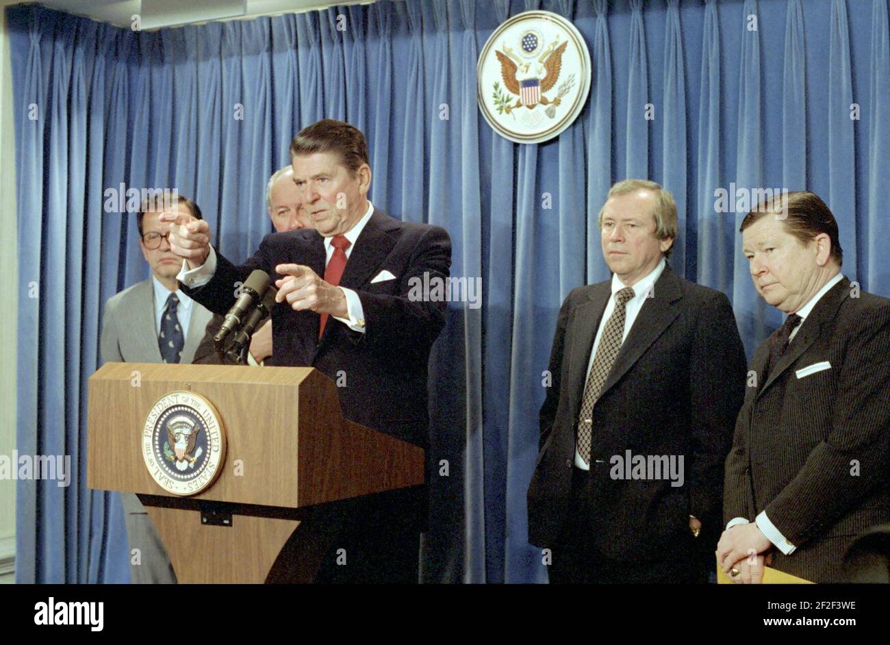 President Ronald Reagan, Bob Michel, Ted Stevens, John Tower, and ...