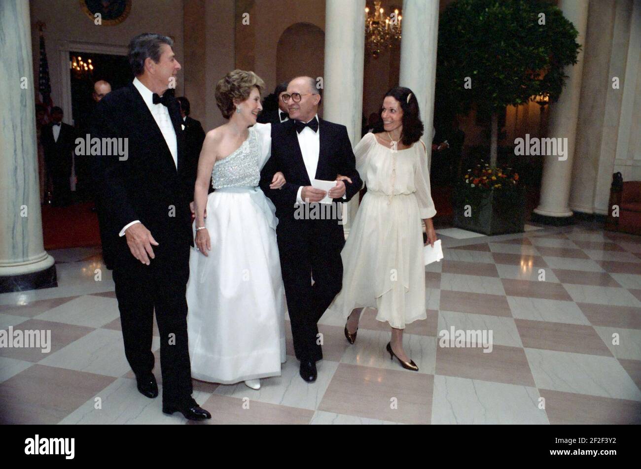 President Ronald Reagan, Menachem Begin, Nancy Reagan, and Matti Milo ...
