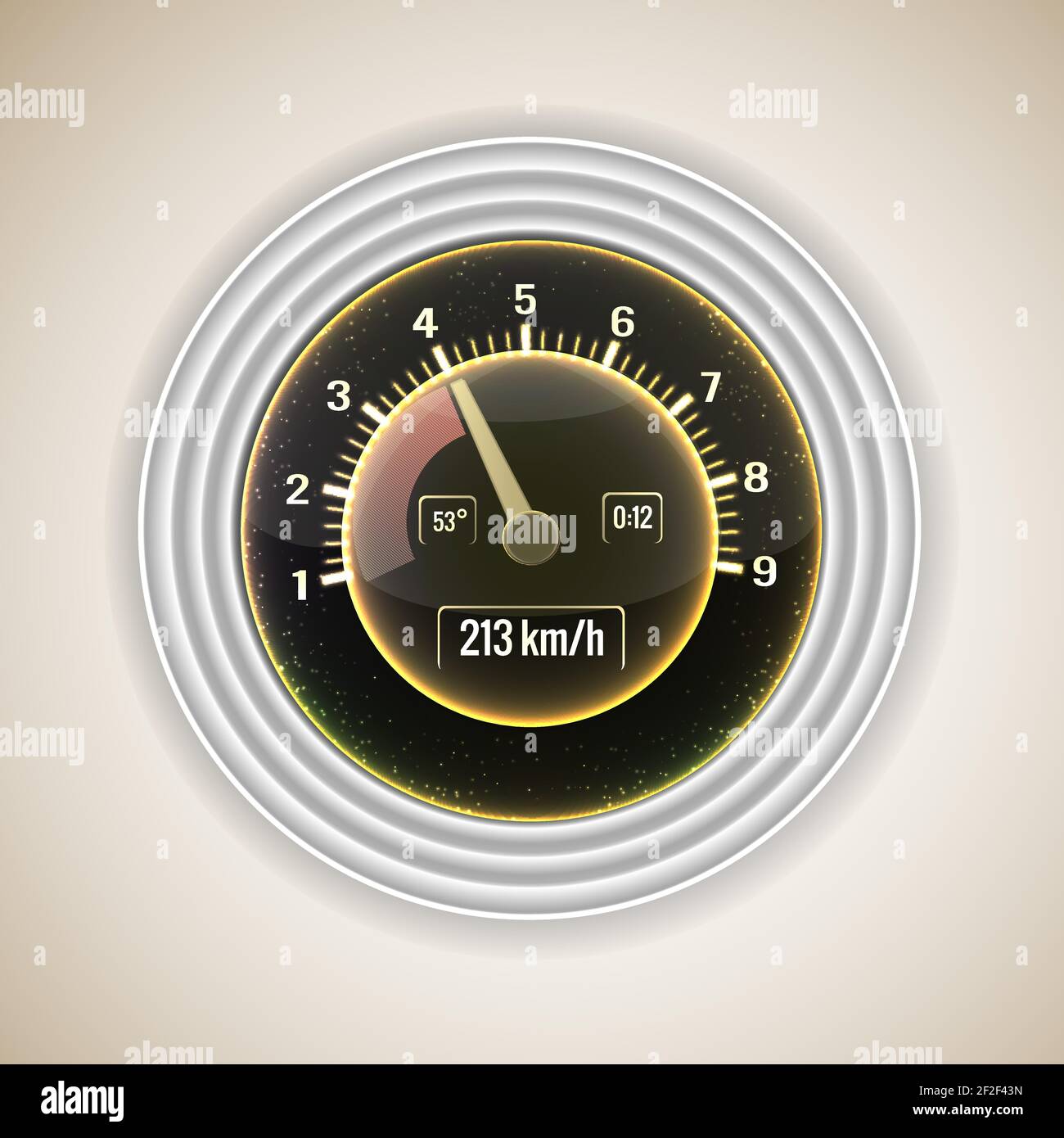 Realistic car speedometer interface with a transmission steps on gray ...