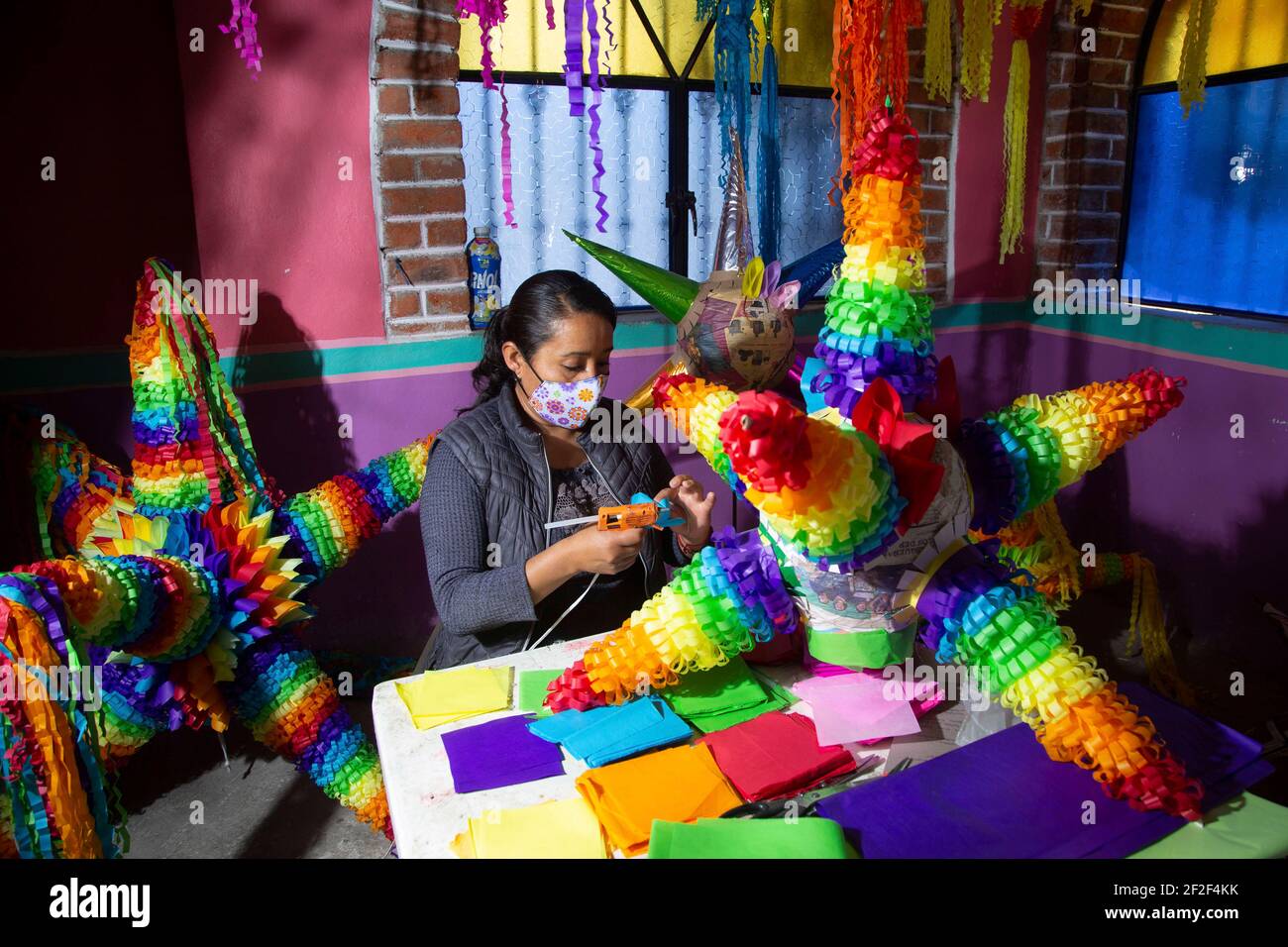 ACOLMAN, MEXICO - MARCH 7, 2021: A woman manufactures the traditional ...