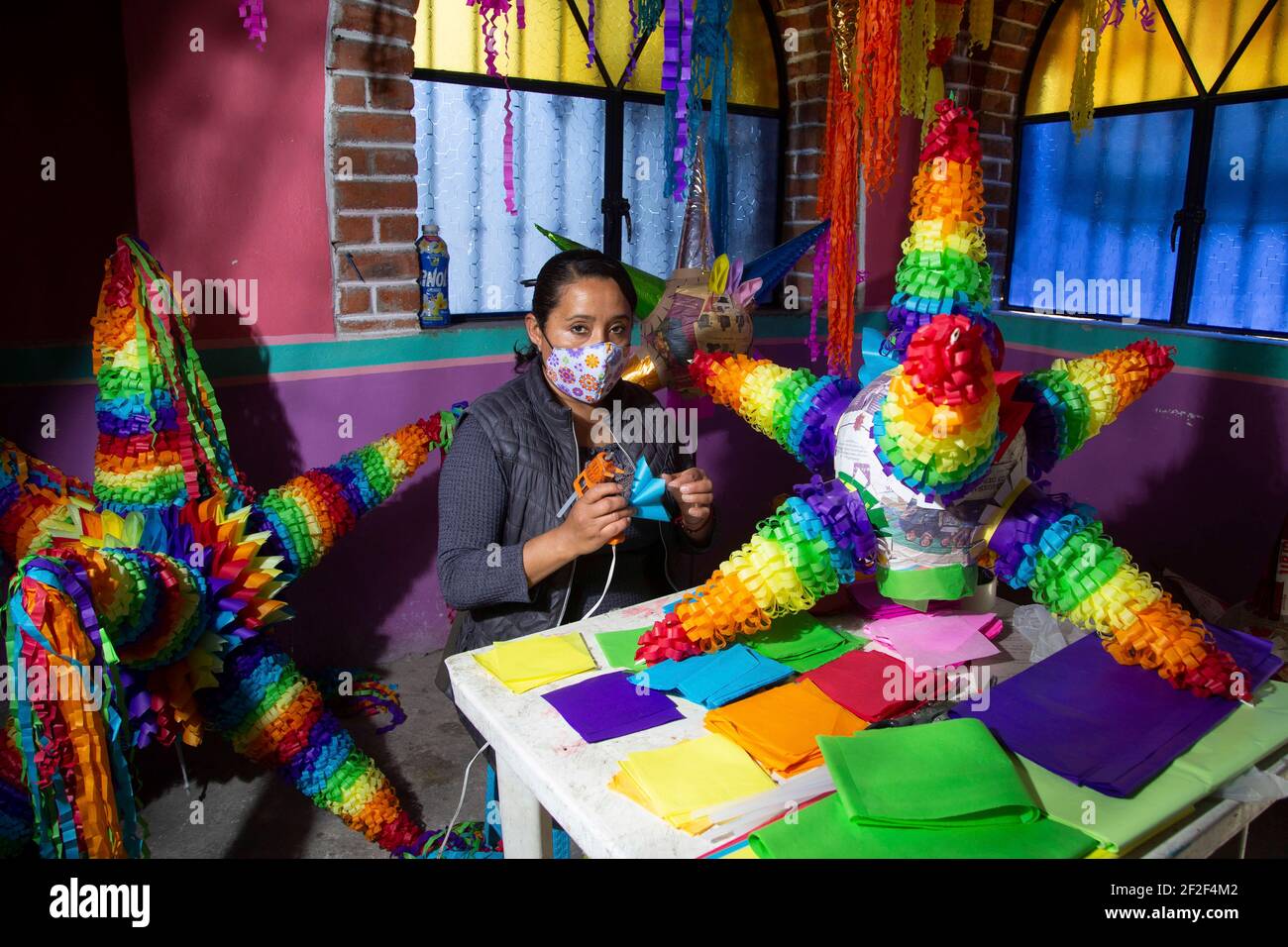 ACOLMAN, MEXICO - MARCH 7, 2021: A woman manufactures the traditional ...