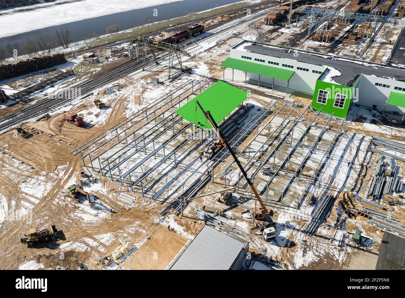 construction of a modern wood processing factory top view Stock Photo ...