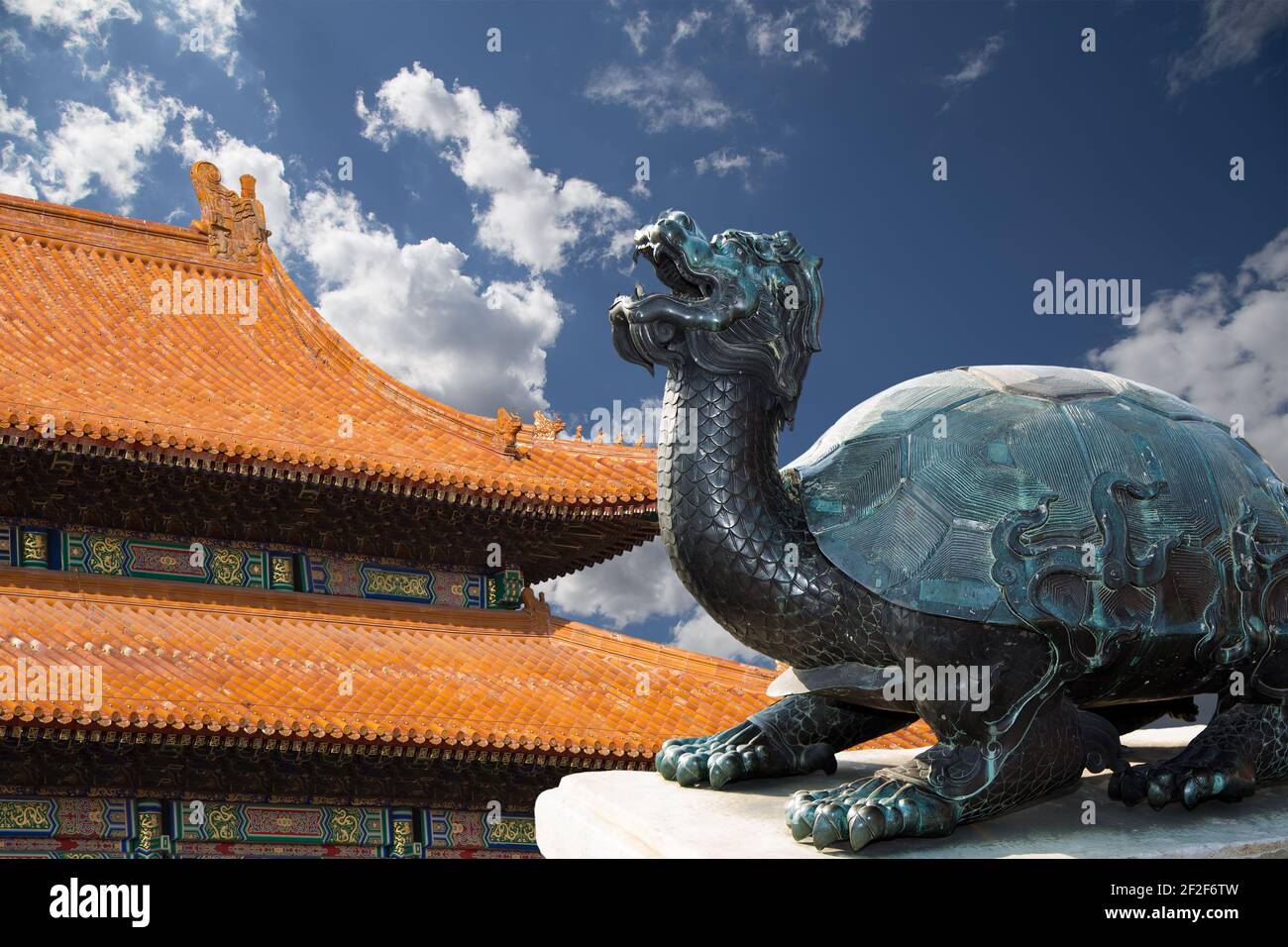 A bronze Chinese dragon statue in the Forbidden City. Beijing, China ...