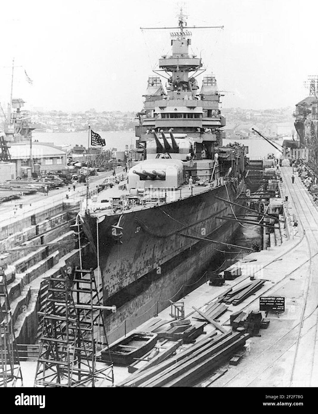 USS Portland (CA-33) in a drydock at the Cockatoo Island Dockyard ...