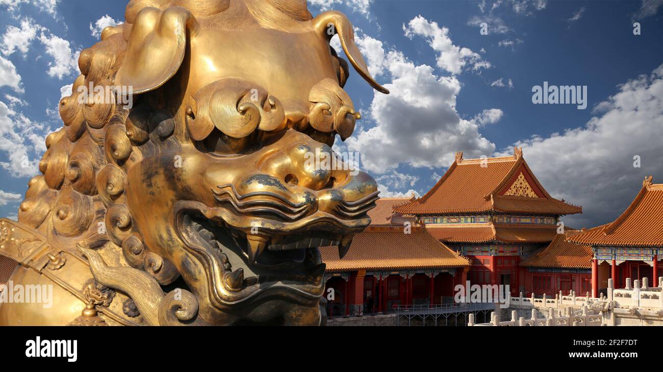A bronze Chinese dragon statue in the Forbidden City. Beijing, China ...