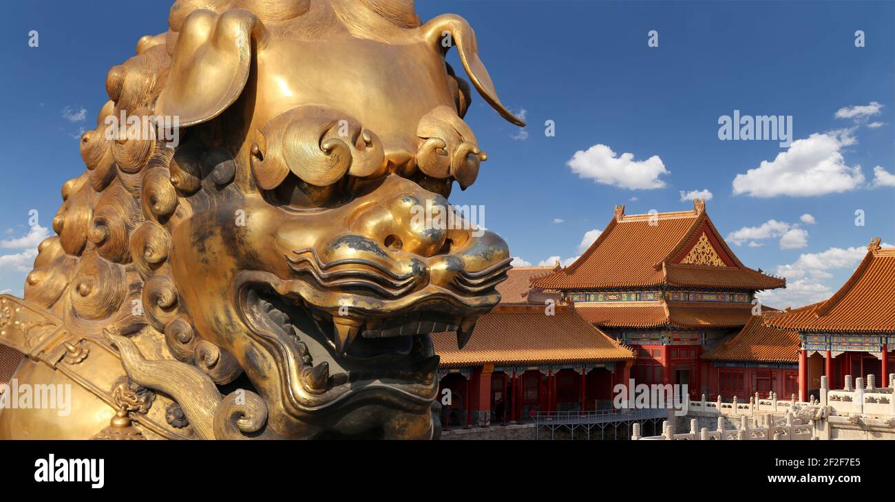 A bronze Chinese dragon statue in the Forbidden City. Beijing, China ...