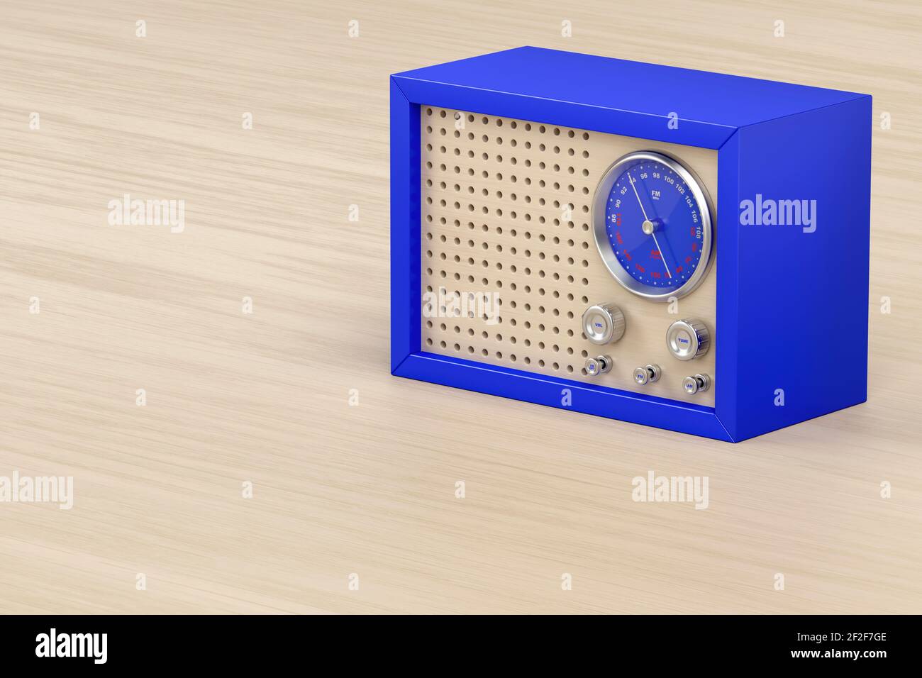 Blue retro radio on wood background Stock Photo - Alamy