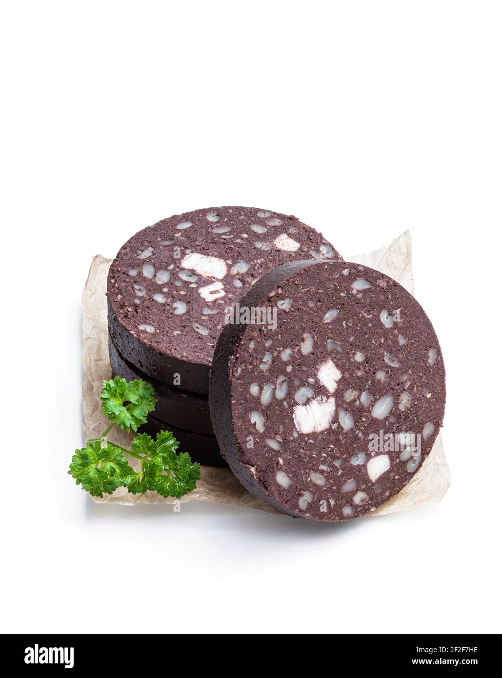Traditional black pudding sausage slices isolated on white Stock Photo ...