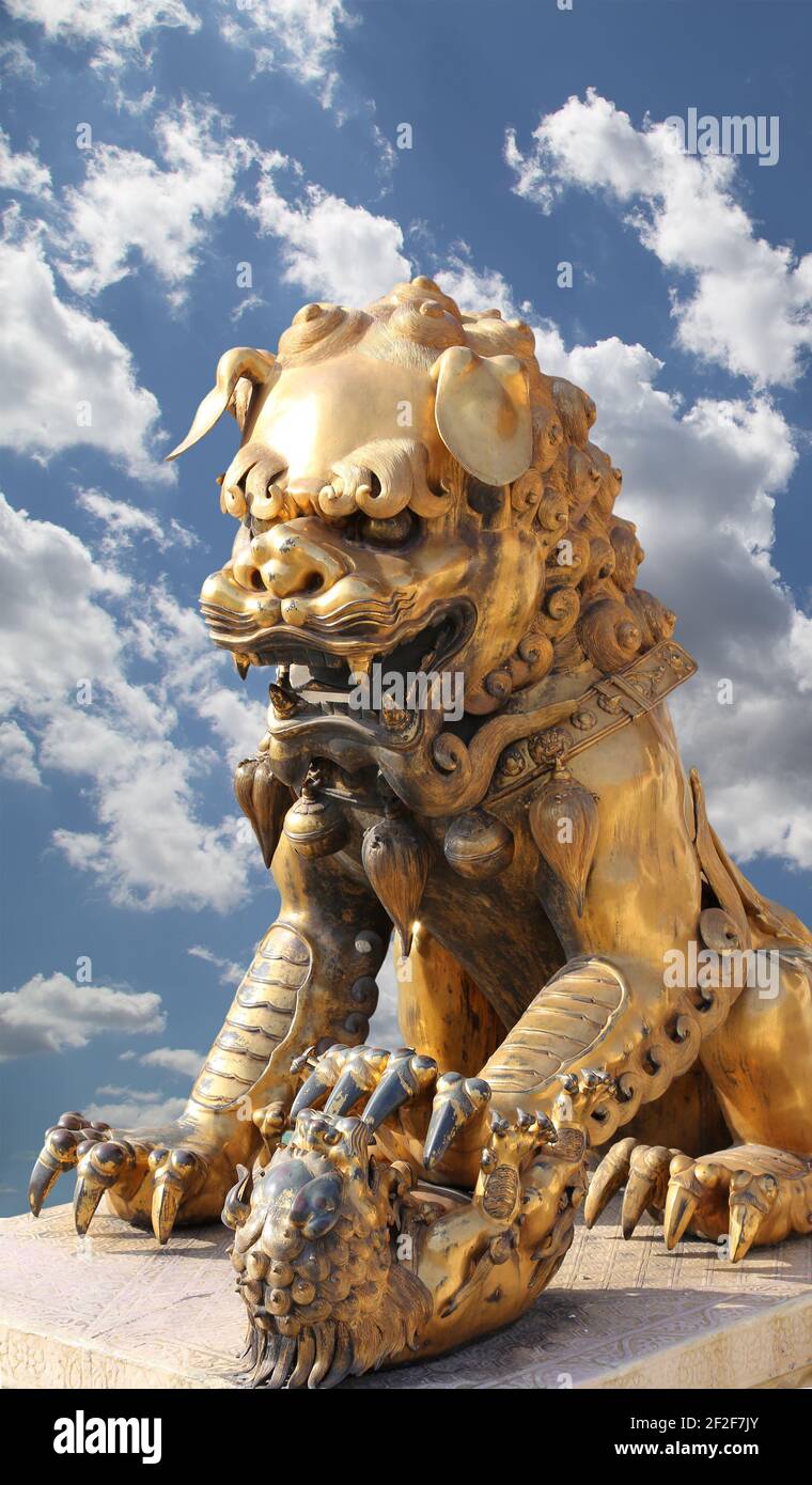 A bronze Chinese dragon statue in the Forbidden City. Beijing, China ...