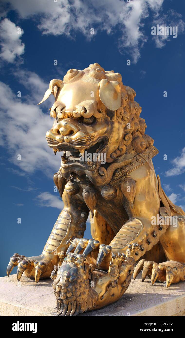A bronze Chinese dragon statue in the Forbidden City. Beijing, China ...