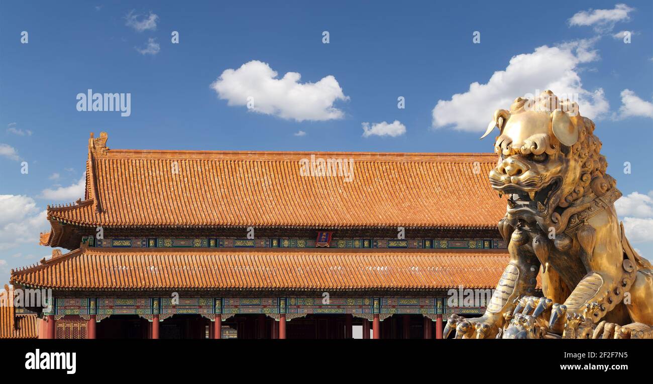 A bronze Chinese dragon statue in the Forbidden City. Beijing, China ...