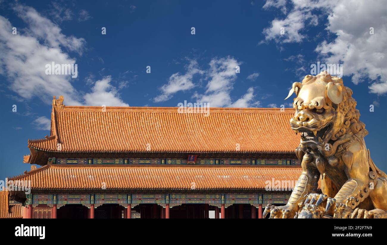 A bronze Chinese dragon statue in the Forbidden City. Beijing, China ...