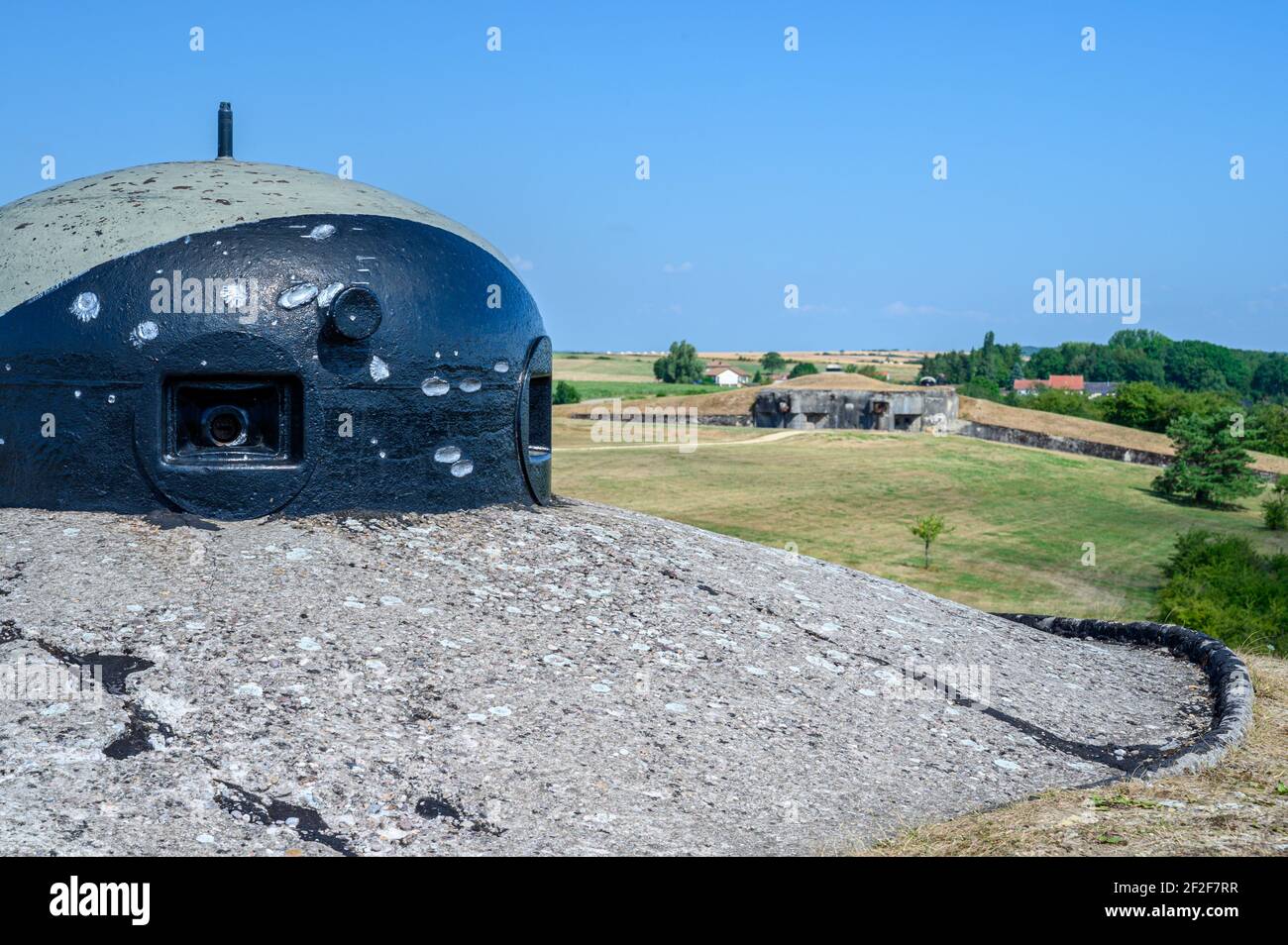 Close-up of machine-gun and observation turret of Maginot Line fortress ...