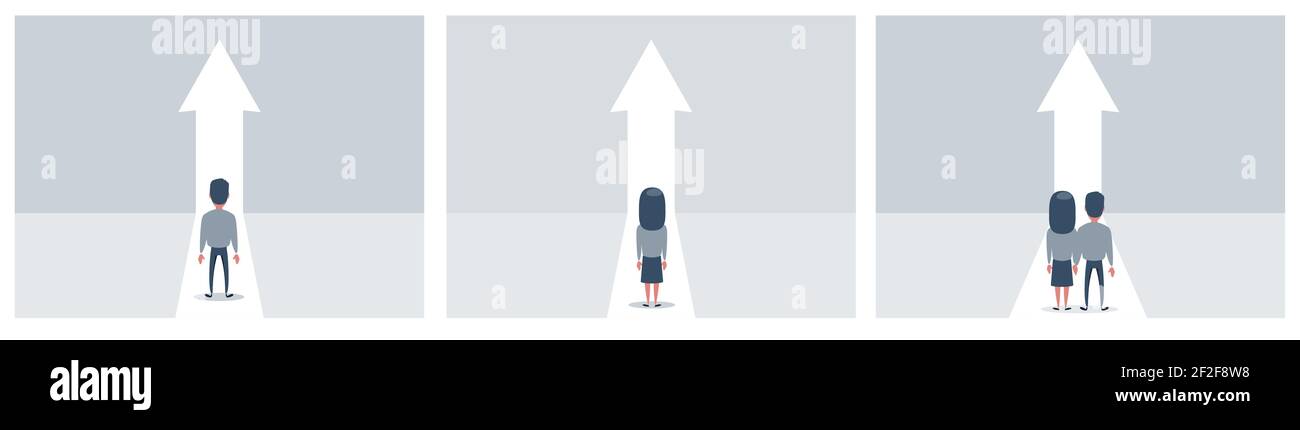 Business growth vector concept with man walking towards upwards arrow ...